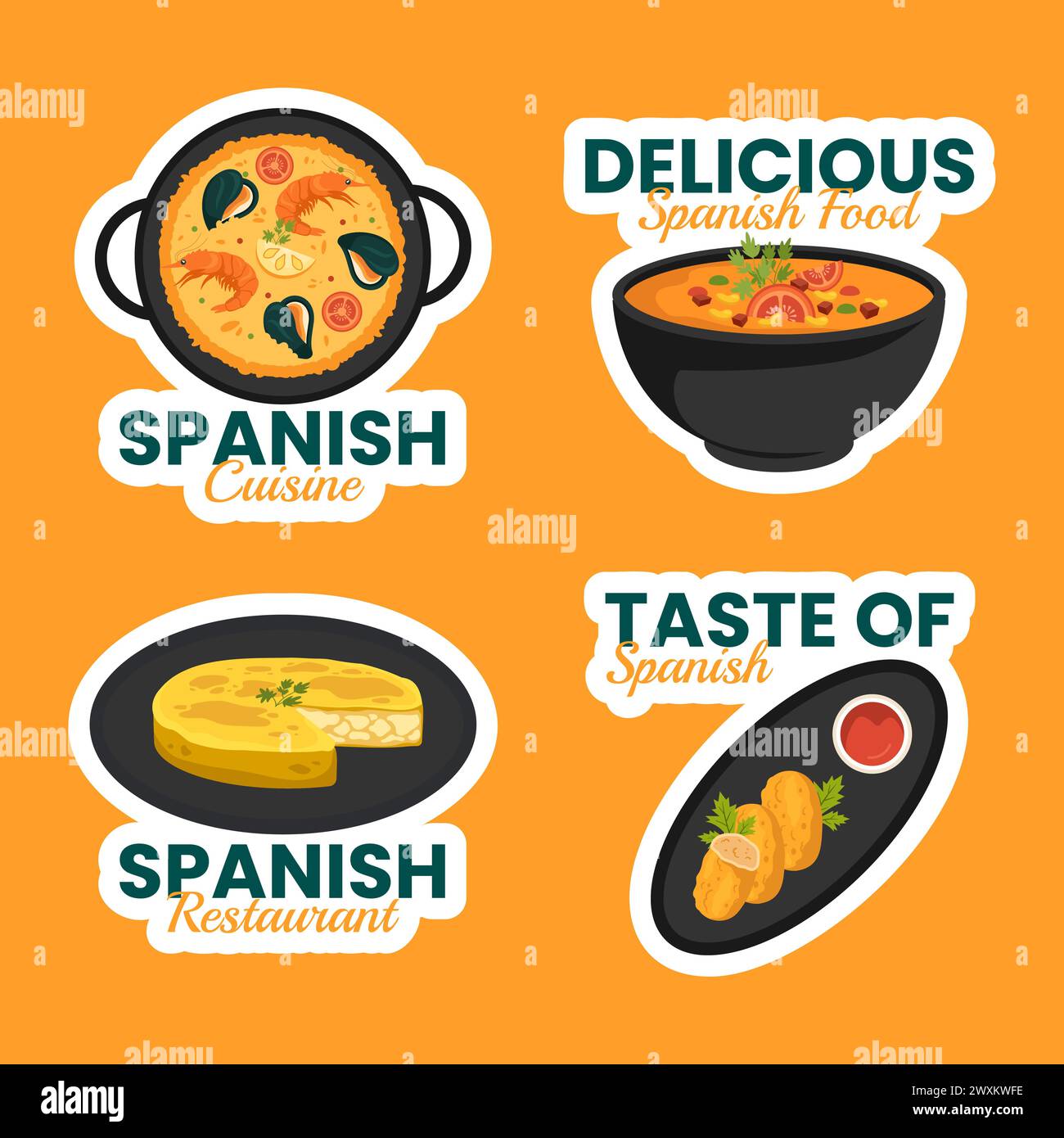 Spanisches Restaurant Label Flat Cartoon Hand Gezeichnete Vorlagen ...