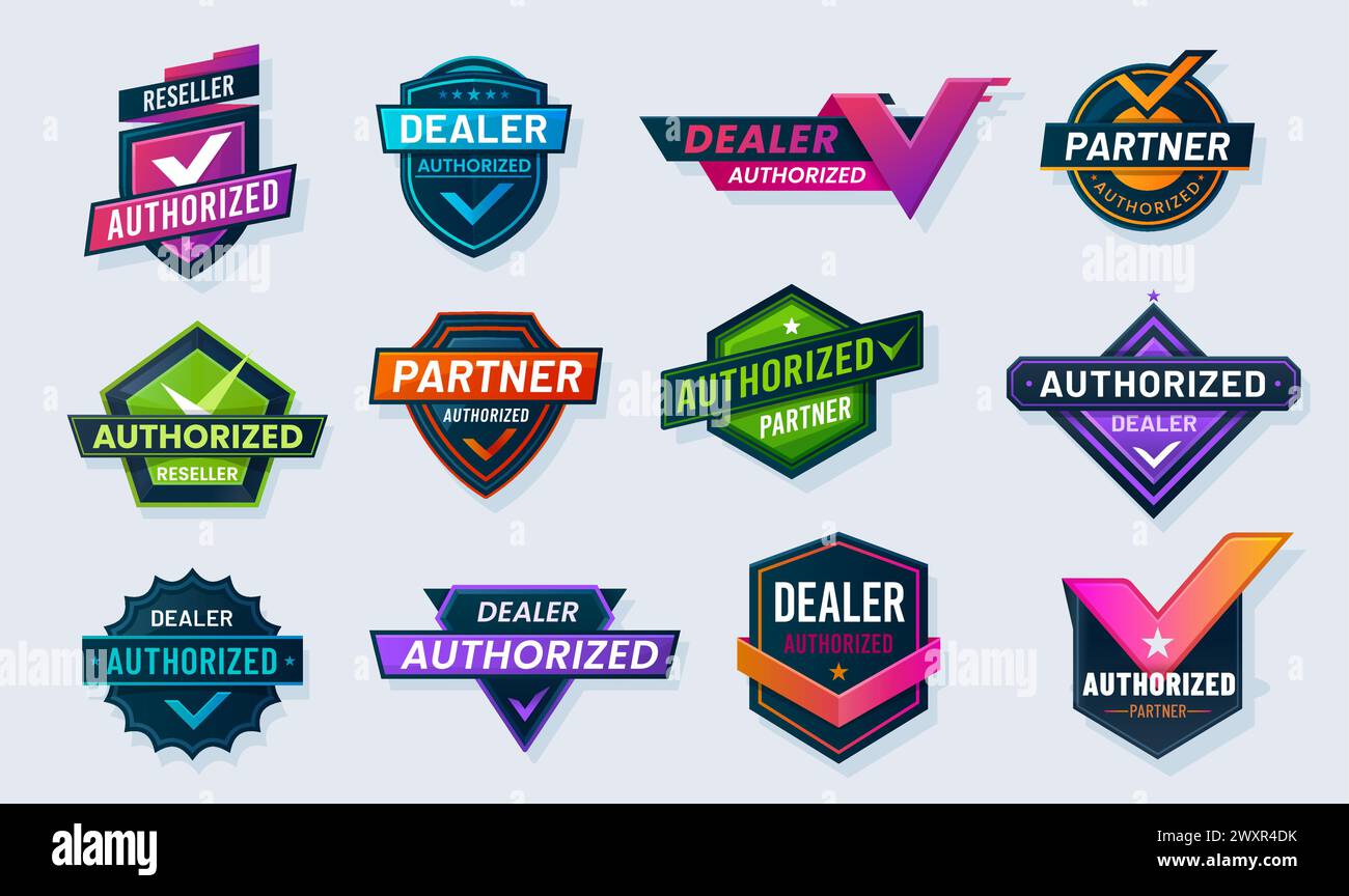Siegel von autorisierten Händlern, Verkäufern und Händlern, offizielle ...