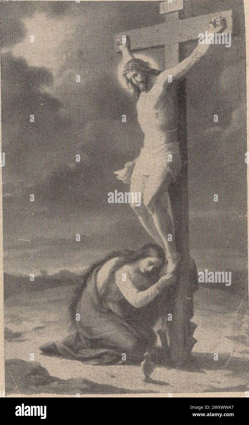 Alte heilige Karte Kreuzigung von Jesus Jungfrau Maria / Jesus Christus am Kreuz mit Maria ...