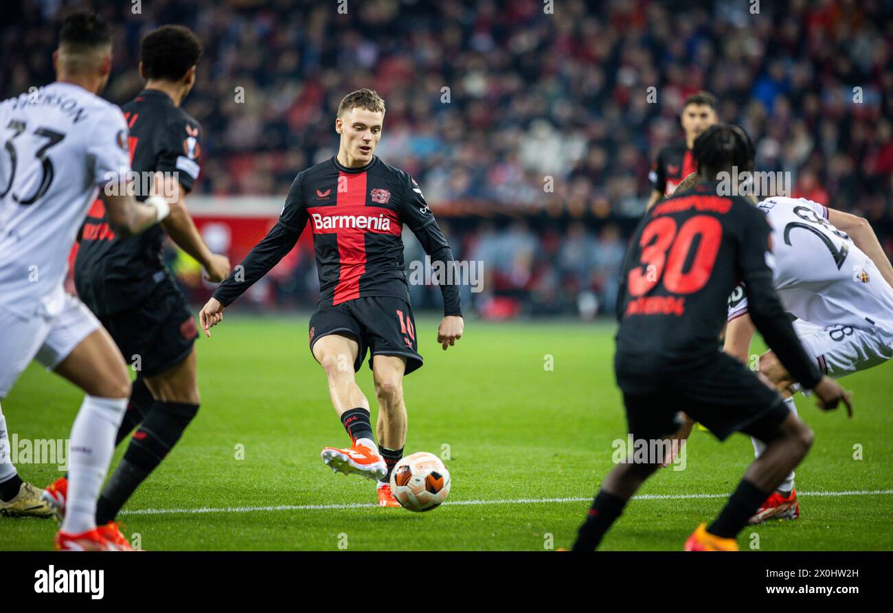 Leverkusen Deutschland. April 2024. Florian Wirtz (Leverkusen) Jeremie ...