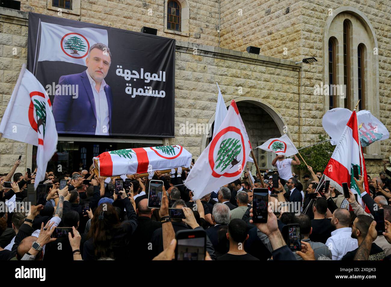12. April 2024, Beirut, Libanon: Anhänger der Partei der Christian ...