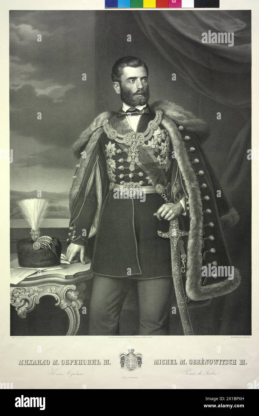 Michael Obrenowitsch, Prinz von Serbien, Lithografie von Joseph Anton ...