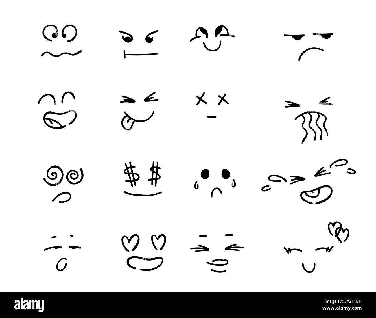 Set von Doodle Emotions Faces Cartoon. Kritzeleien süßer Emotionen auf ...