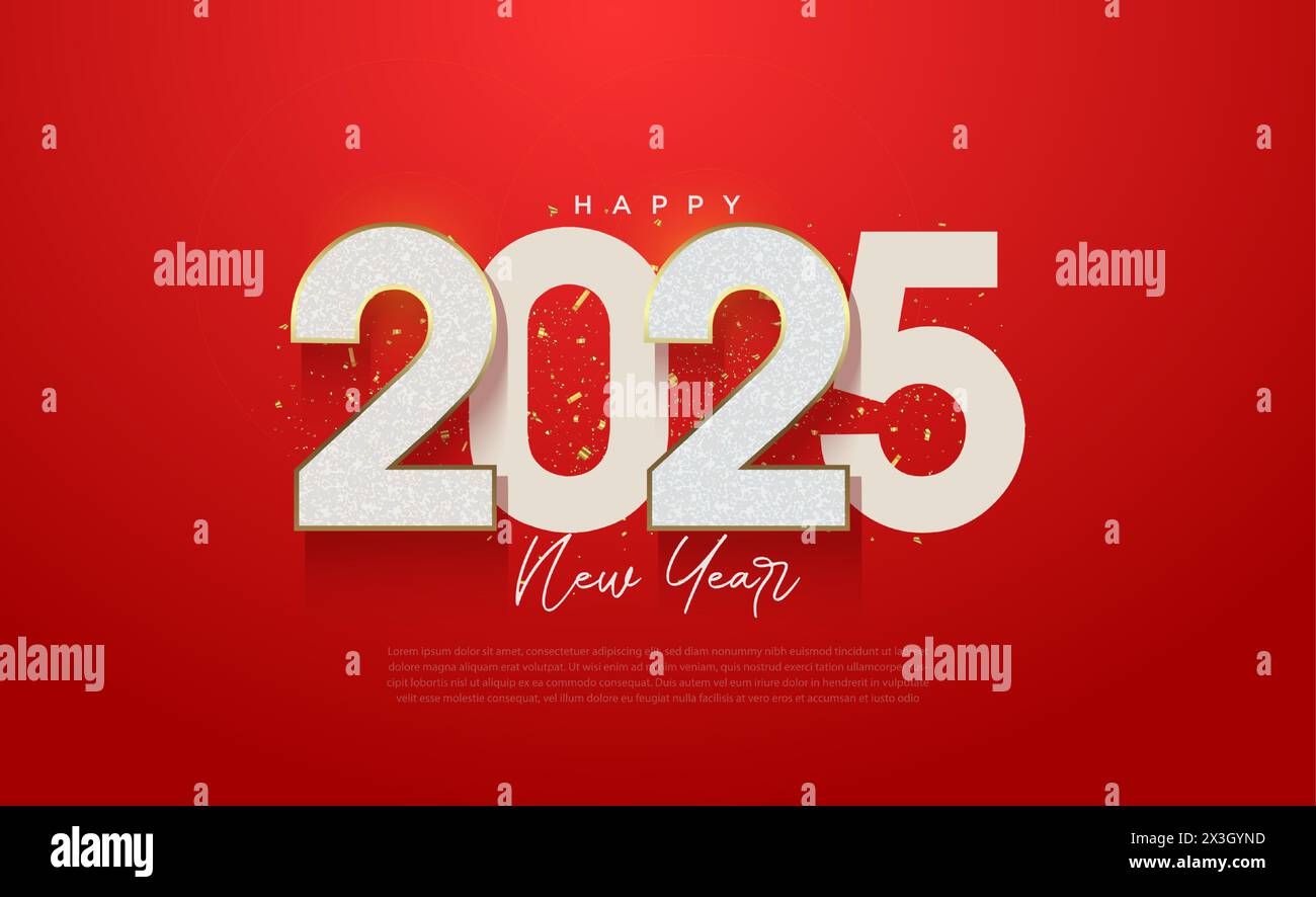 Neujahr 2025 Nummerndesign. Geprägte und flache Zahlenkonzepte ...