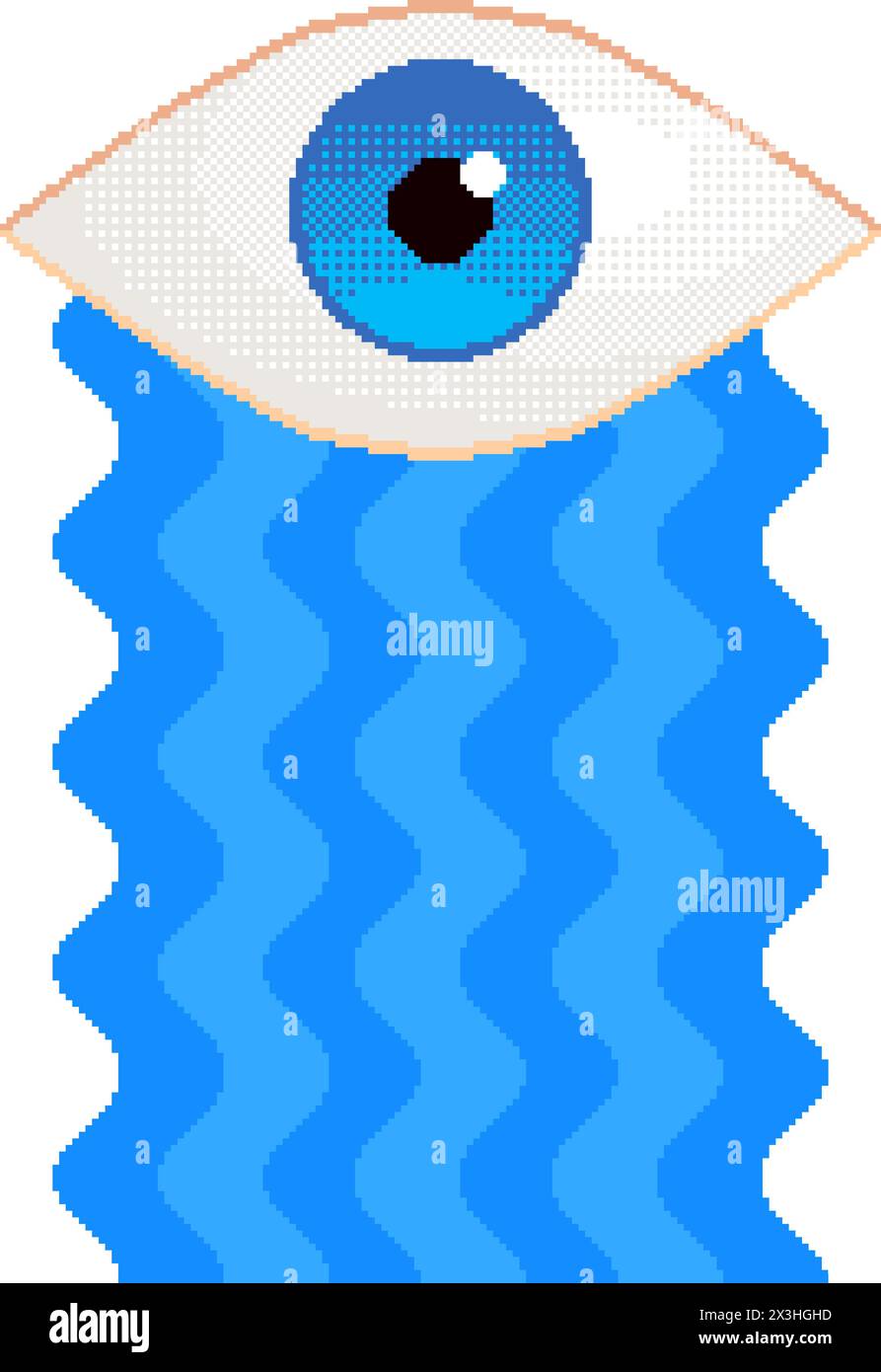 Pixel Art Eye mit Tränen als riesiger Stream, Symbol oder Logo. Cying ...