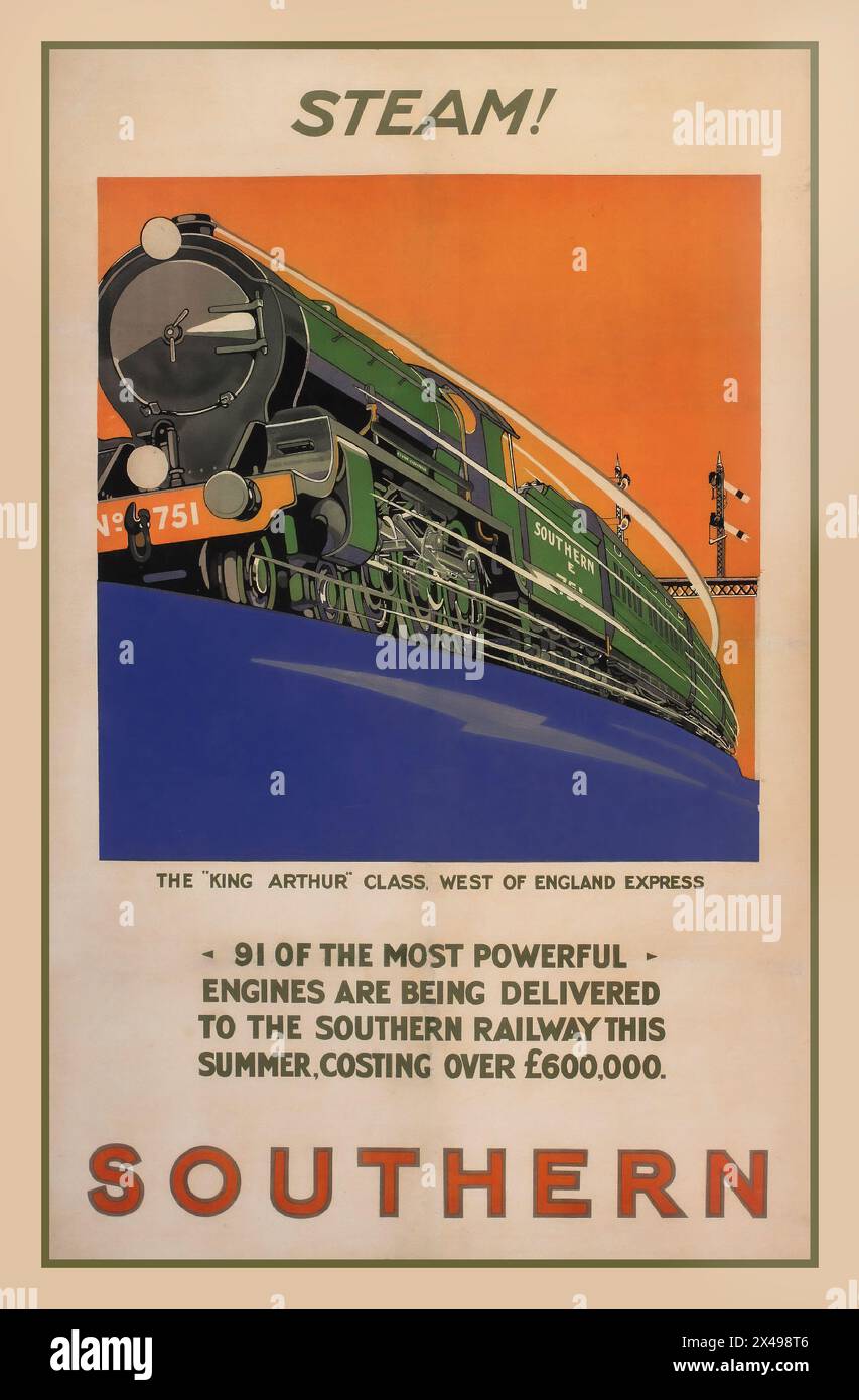 VINTAGE UK „STEAM“ Southern Railway Engine Vintage 1925 Poster von TD ...