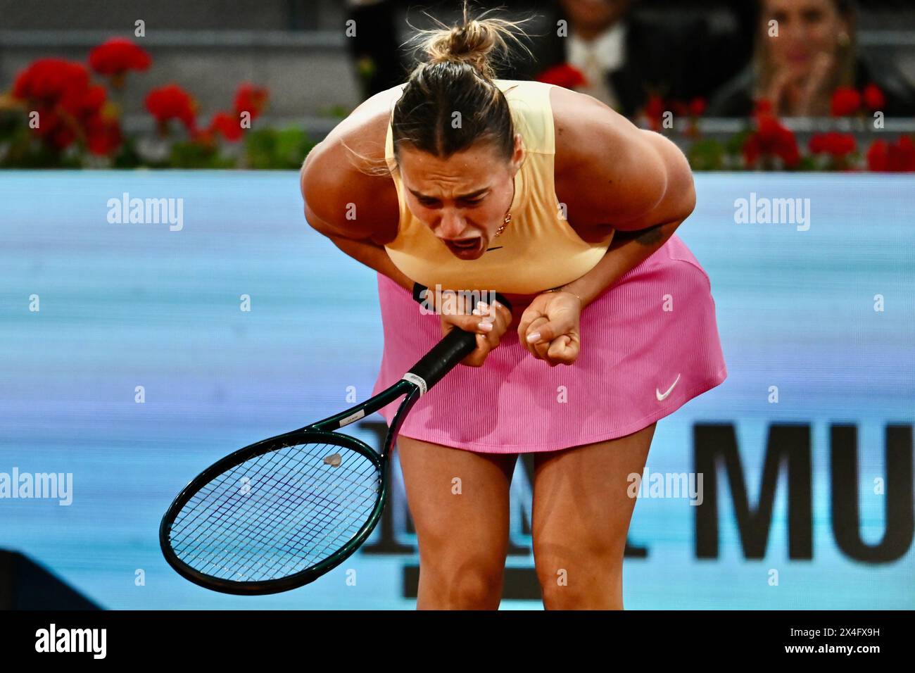 Madrid, Spanien. Mai 2024. Aryna Sabalenka aus Weißrussland im Kampf gegen Rybakina aus ...