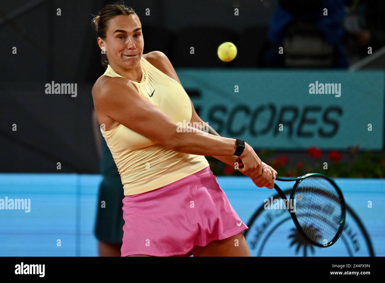 Madrid, Spanien. Mai 2024. Aryna Sabalenka aus Weißrussland im Kampf gegen Rybakina aus ...
