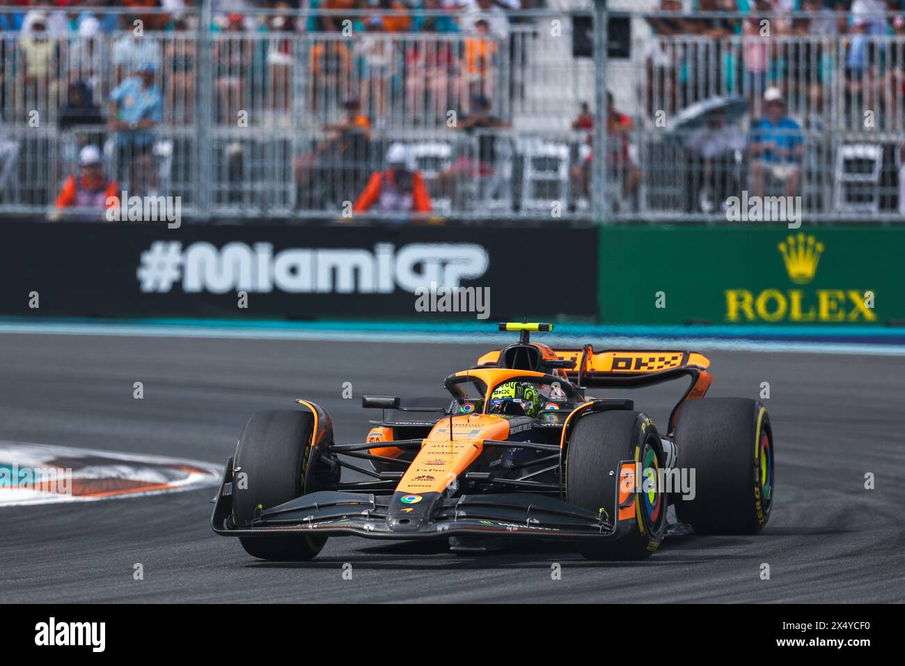 Miami, USA. Mai 2024. McLaren’s britischer Fahrer Lando Norris tritt am 5. Mai 2024 beim Miami ...
