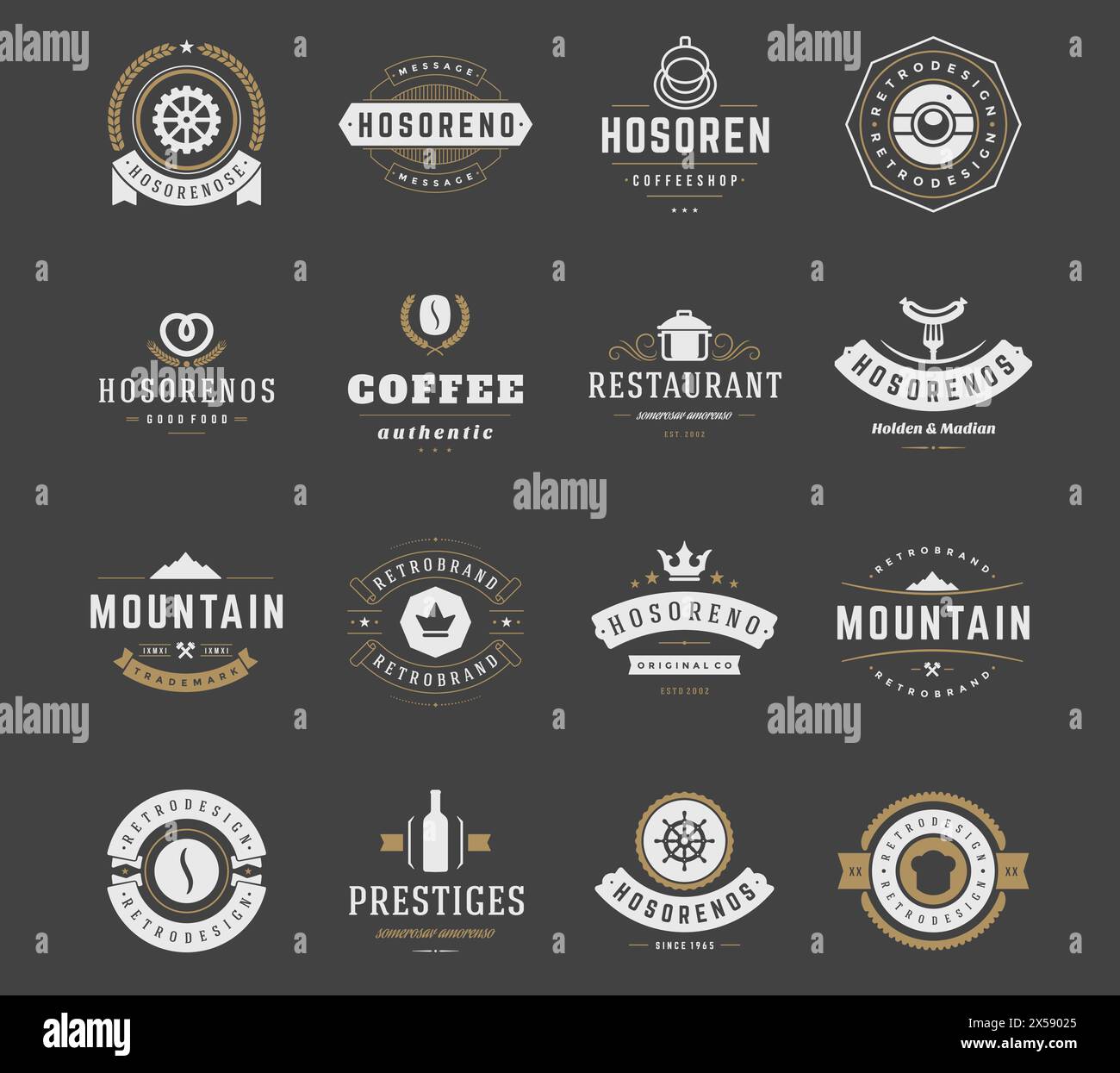 Set Mit Vintage-Logos-Design-Vorlagen. Vektor-Logotypen Elementsammlung, Symbole Symbole, Retro ...