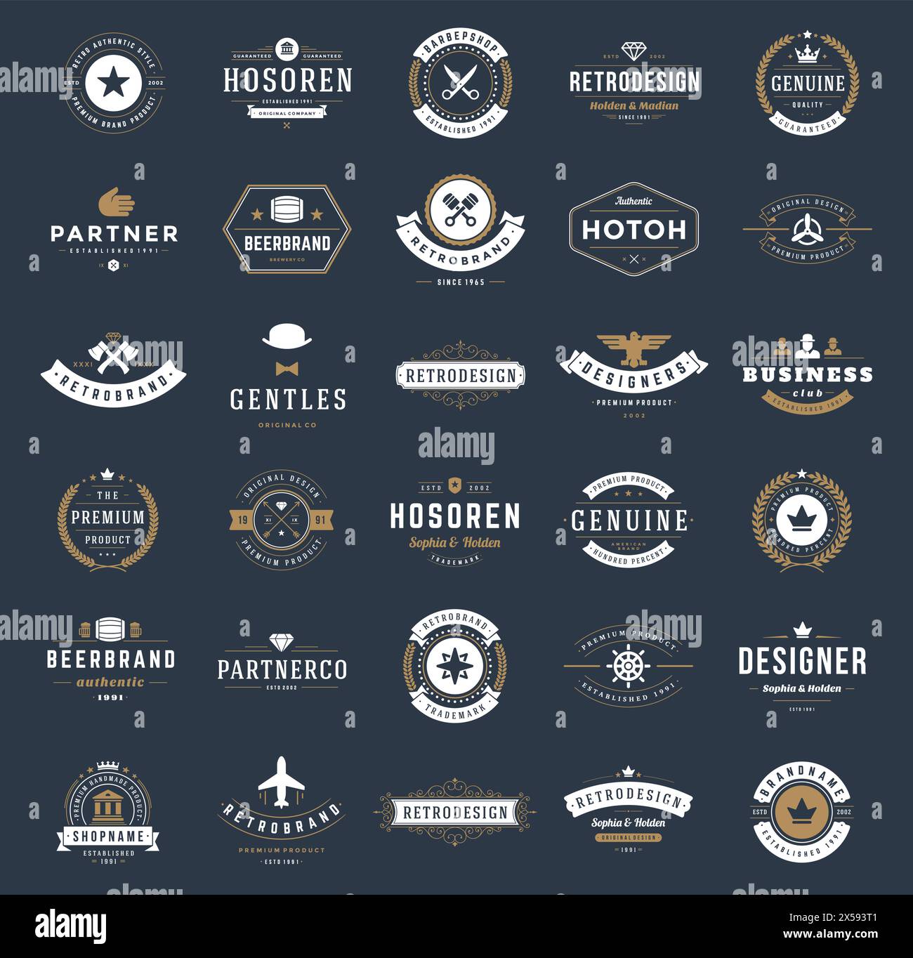 Set Mit Vintage-Logos-Design-Vorlagen. Vektor-Logotypen Elementsammlung, Symbole Symbole, Retro ...