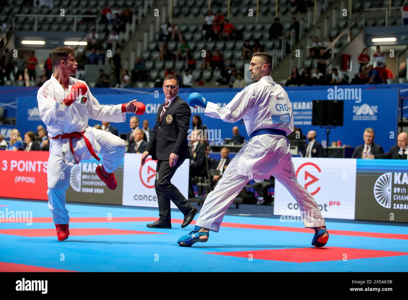 Zadar, Kroatien. Mai 2024. Ivan Kvesic (blau) aus Kroatien und Goncalo ...