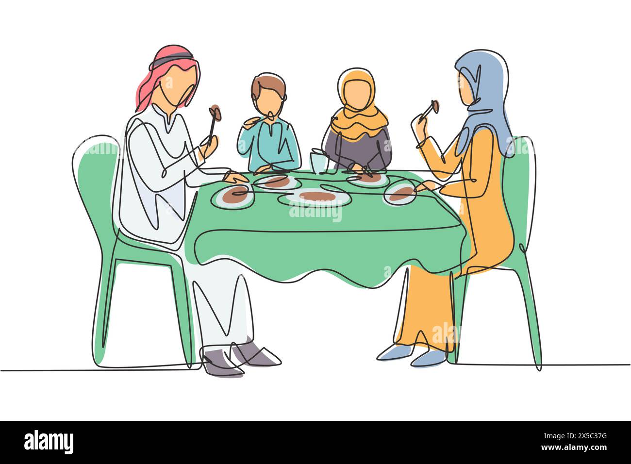 Mann und frau sitzen um den tisch Stock-Vektorgrafiken kaufen - Alamy