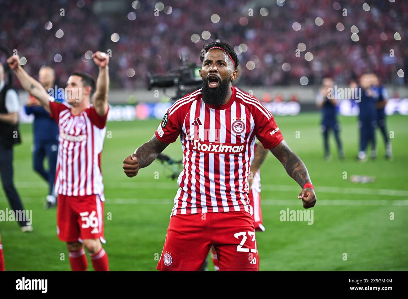 Piräus, Griechenland. Mai 2024. 23 Rodinei vom Olympiacos FC feierte ...