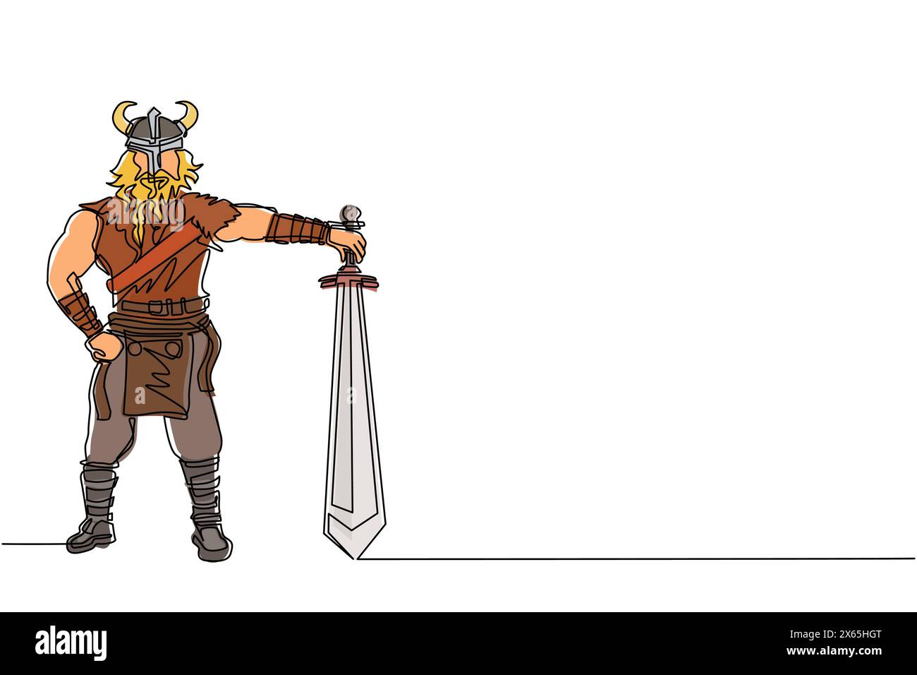 Eine einzige Linie, die männlichen wikinger mit starker Körperhaltung ...