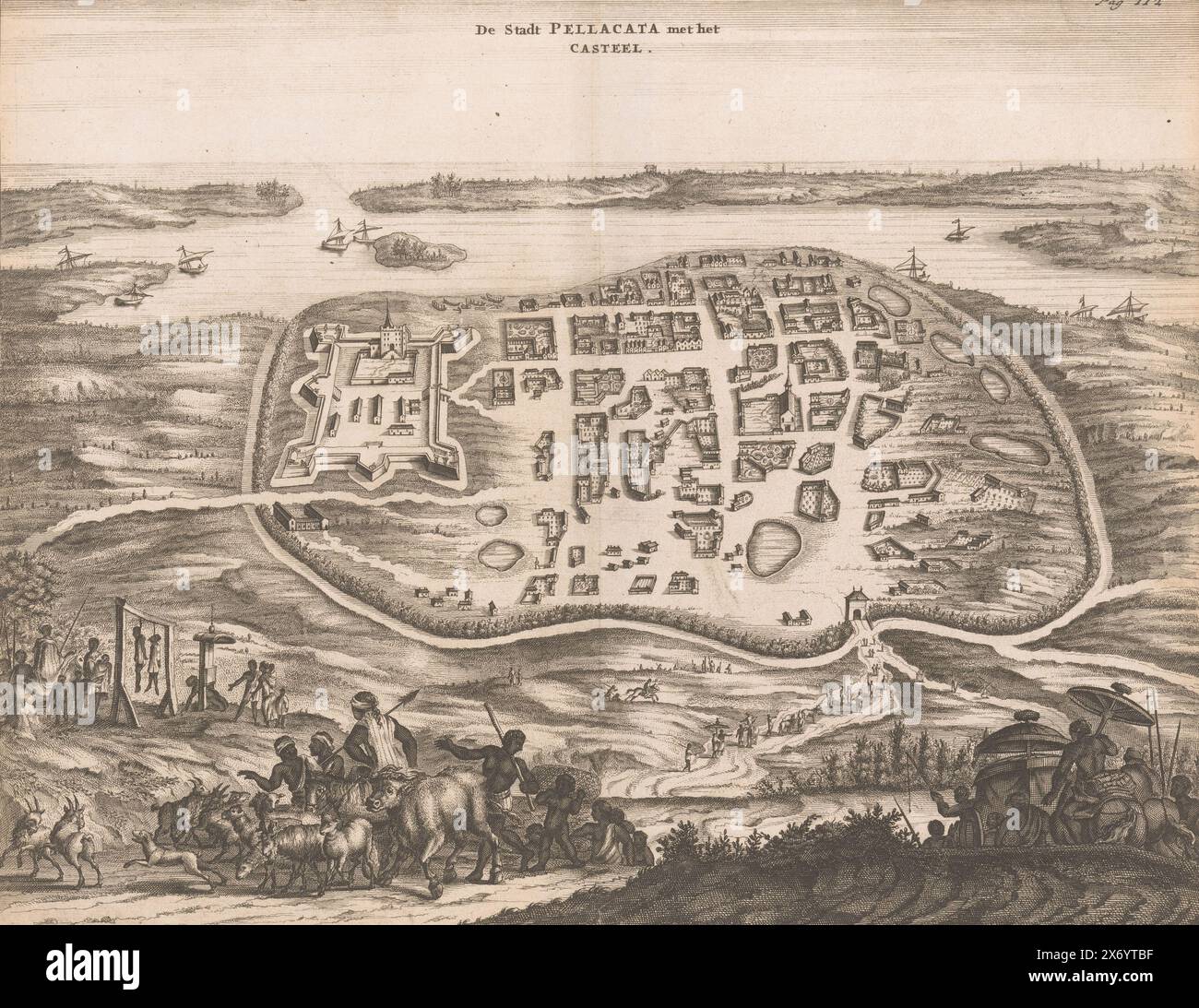 Blick aus der Vogelperspektive auf Pulicat, die Stadt Pellacata mit der ...