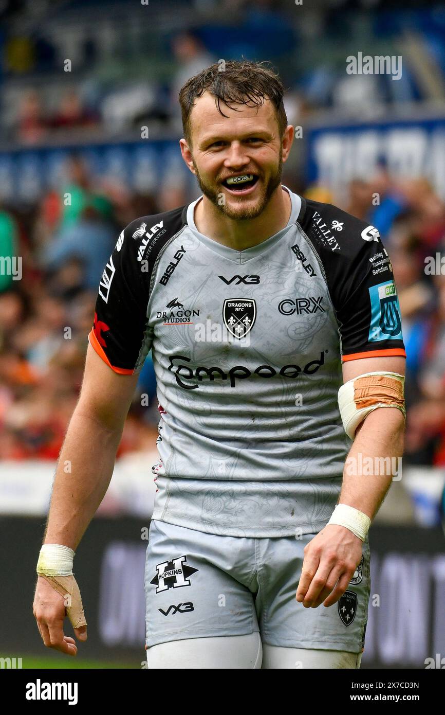 Swansea, Wales. 18. Mai 2024. Steff Hughes von Dragons RFC lächelt beim ...
