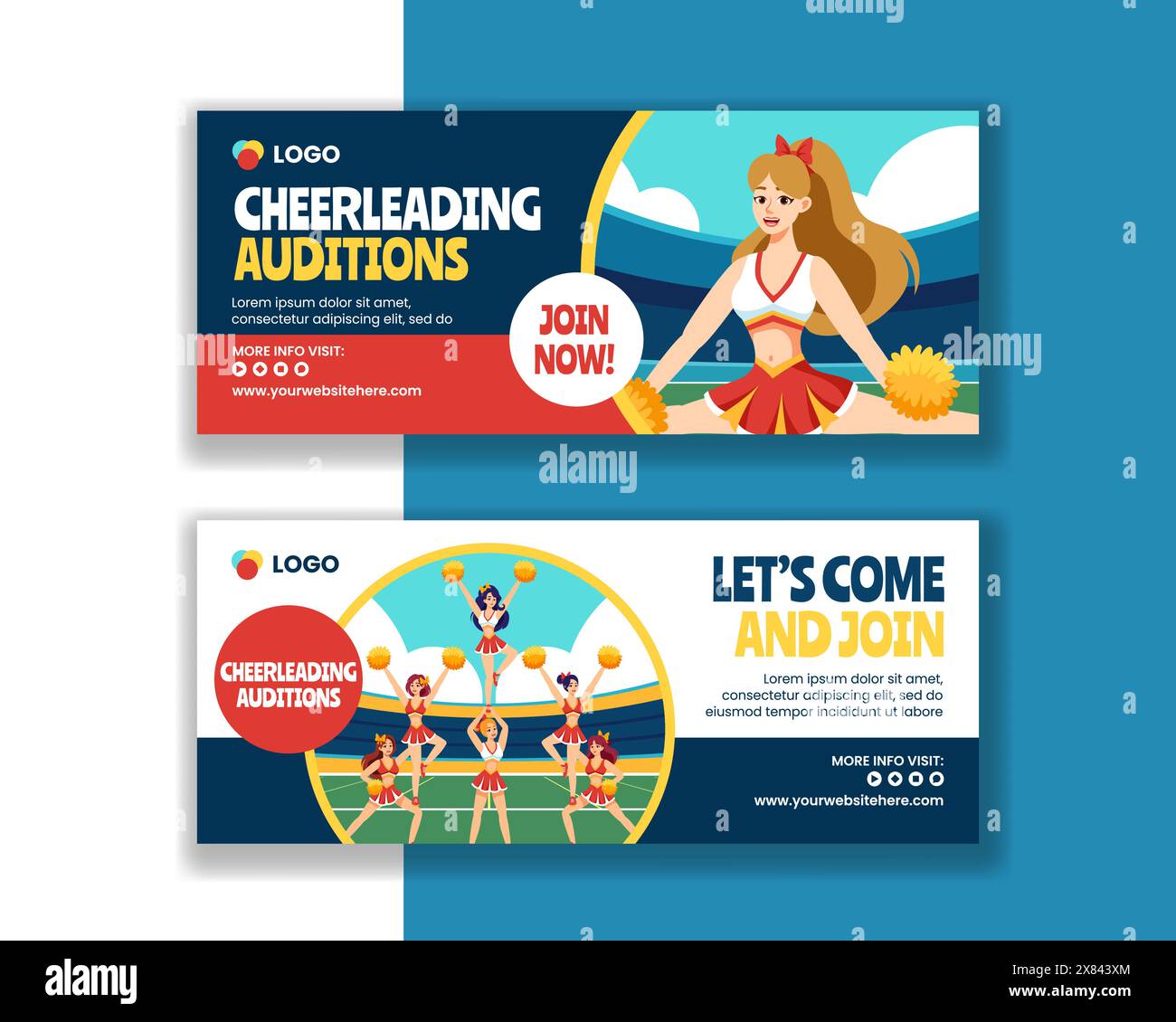 Cheerleading Horizontal Banner Flat Cartoon Hand Gezeichnete Vorlagen ...