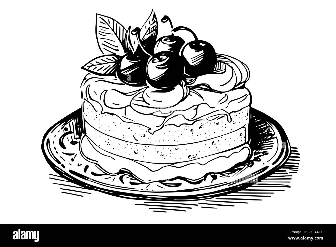 Vintage handgezeichneter Kuchen Illustration: Geburtstagstorte mit ...