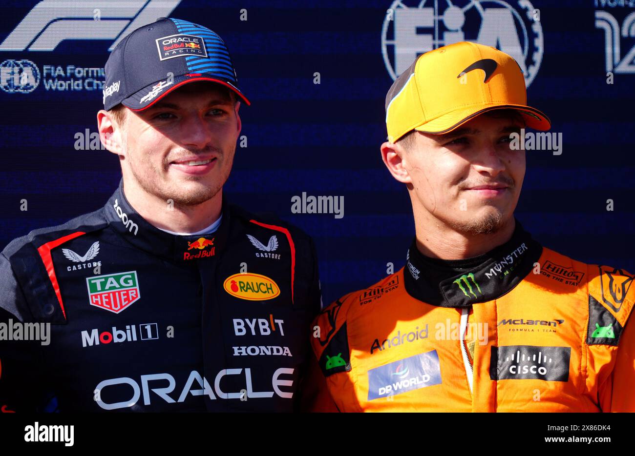 Aktenfoto vom 18.05.2024 von Max Verstappen von Red Bull Racing und Lando Norris von McLaren ...