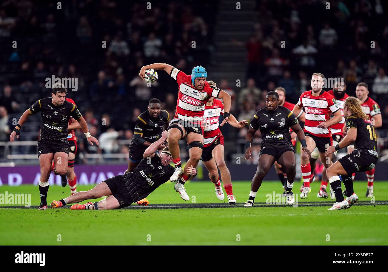 Zach Mercer von Gloucester Rugby wird im Finale des EPCR Challenge Cup ...