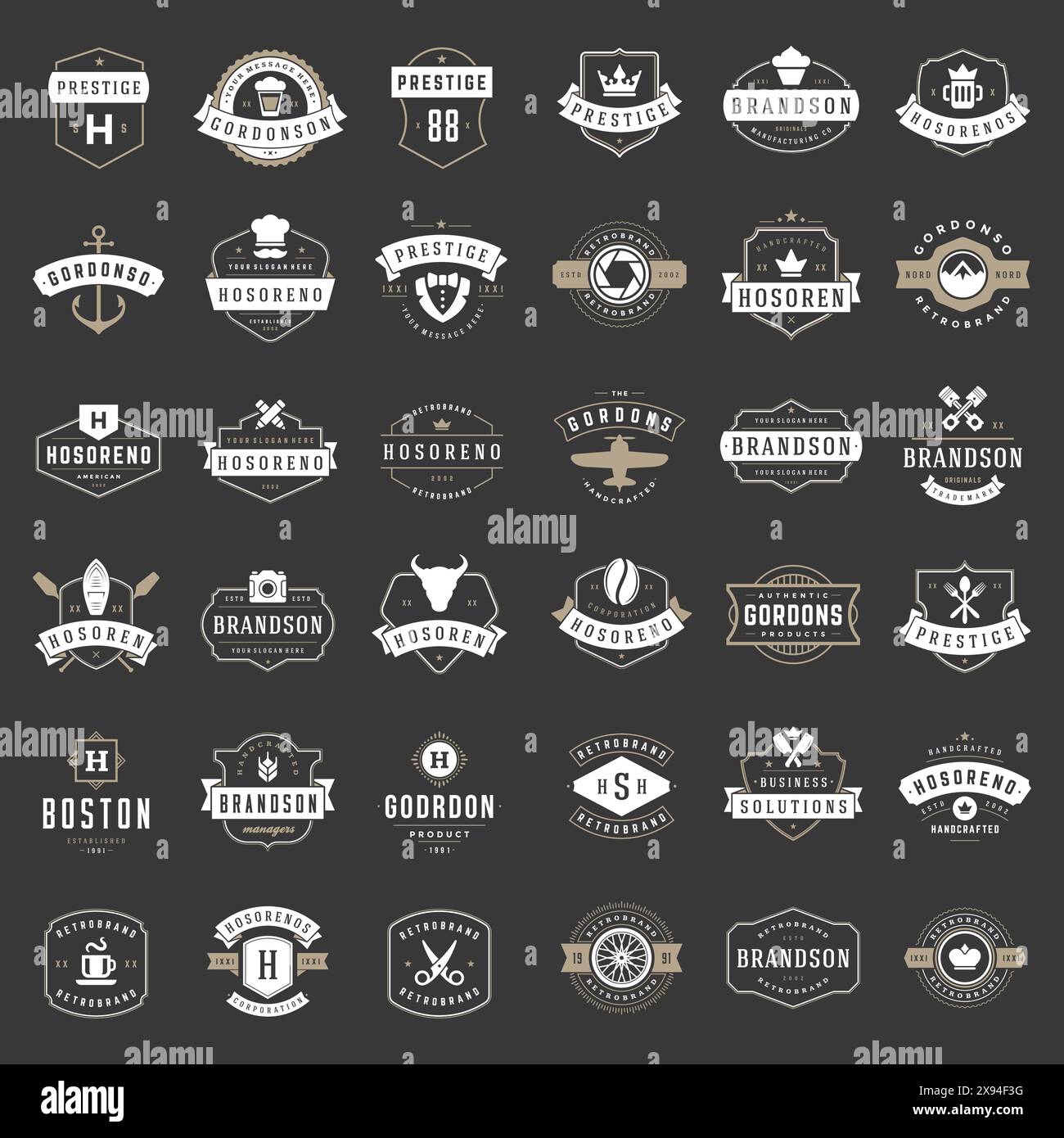 Set Mit Vintage-Logos-Design-Vorlagen. Vektor-Logotypen Elementsammlung, Symbole Symbole, Retro ...