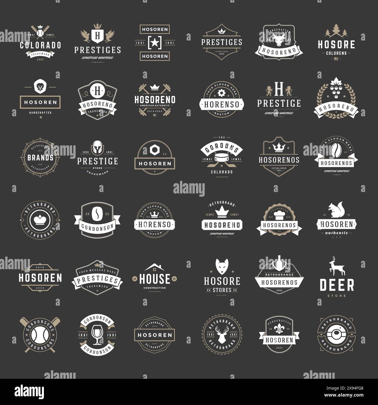 Set Mit Vintage-Logos-Design-Vorlagen. Vektor-Logotypen Elementsammlung, Symbole Symbole, Retro ...