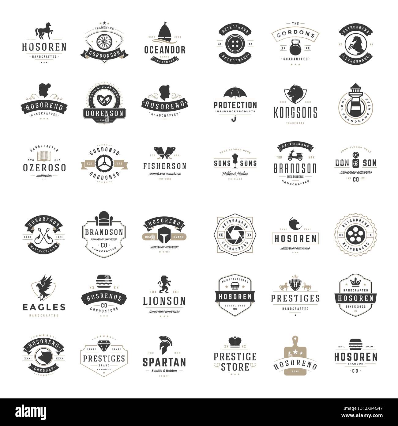 Set Mit Vintage-Logos-Design-Vorlagen. Vektor-Logotypen Elementsammlung ...