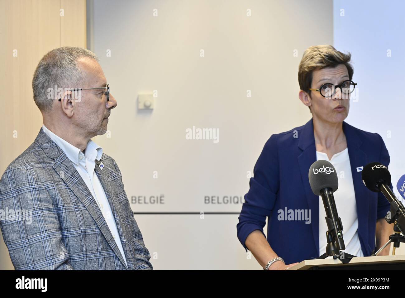Brüssel, Belgien 30. Mai 2024. Koen Gregoir und Muriel Wery von NCK-CNC ...