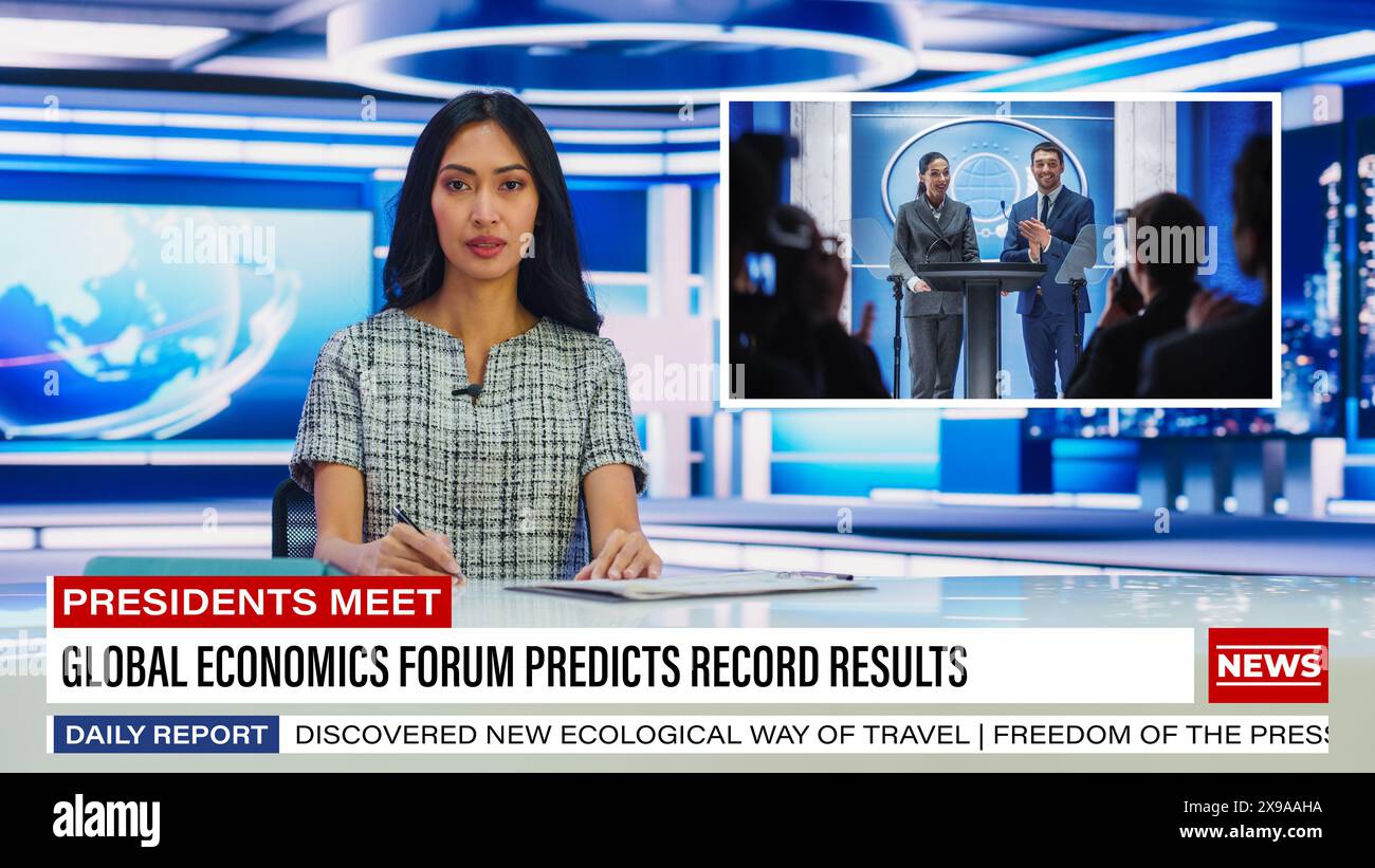 Im Air TV Live News Programm mit professioneller weiblicher Moderatorin ...