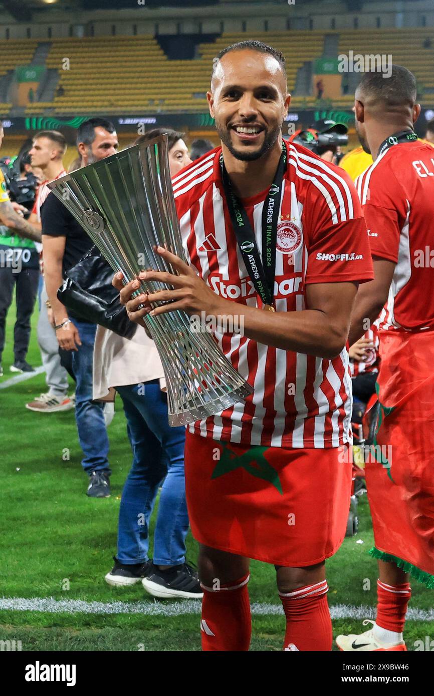 ATHEN, GRIECHENLAND - 29. MAI: Youssef El-Arabi von Olympiacos FC ...