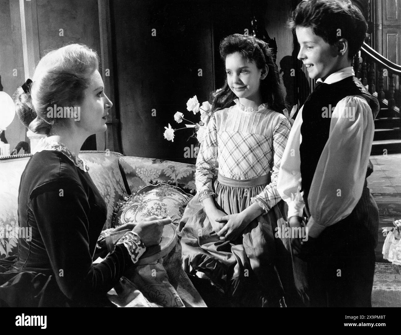 Deborah Kerr, Pamela Franklin, Martin Stephens, am Set des Films „die ...