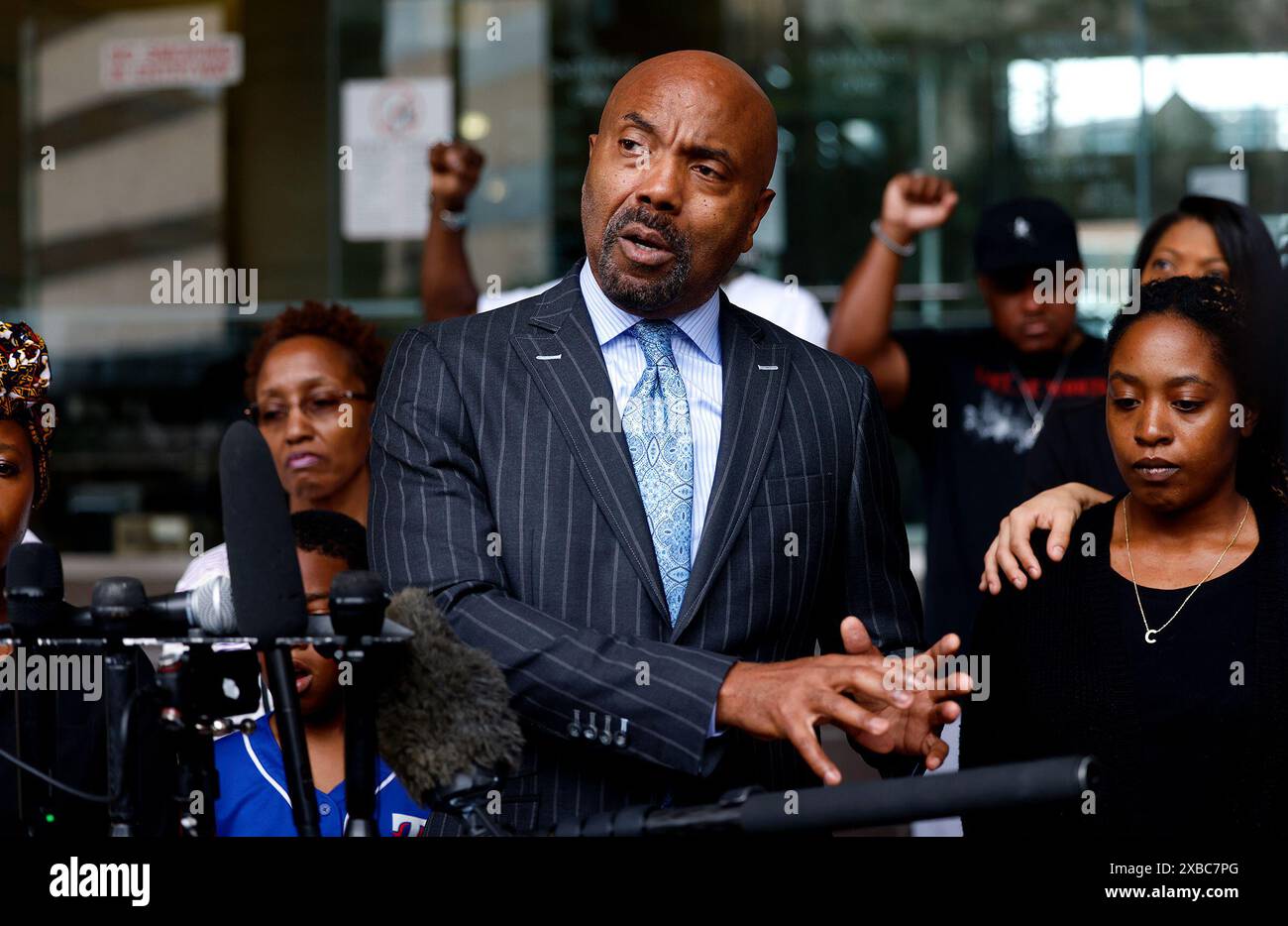 The Johnson family attorney Daryl Washington speaks during a press ...