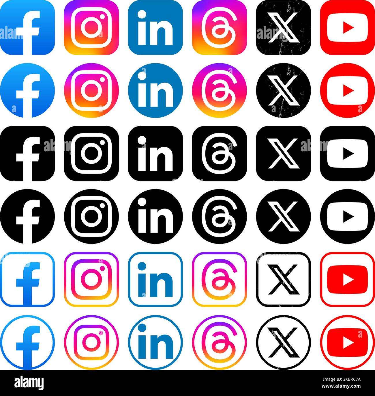 Eine Reihe beliebter Symbole für soziale Medien und mobile Apps in ...