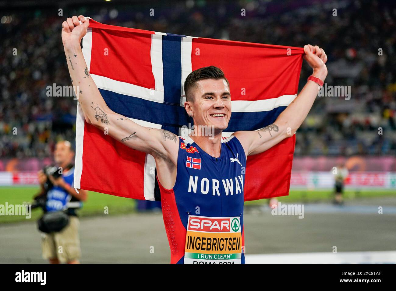 Rom, Italien, 12. Juni 2024: Jakob Ingebrigsten (NOR) feiert 2024 im ...