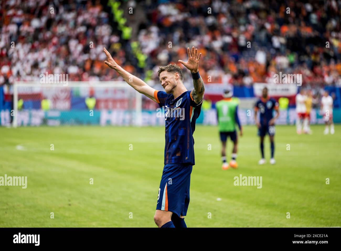 Hamburg, Deutschland. Juni 2024. Spielsieger Wout Weghorst (9) der Niederlande nach dem Spiel ...