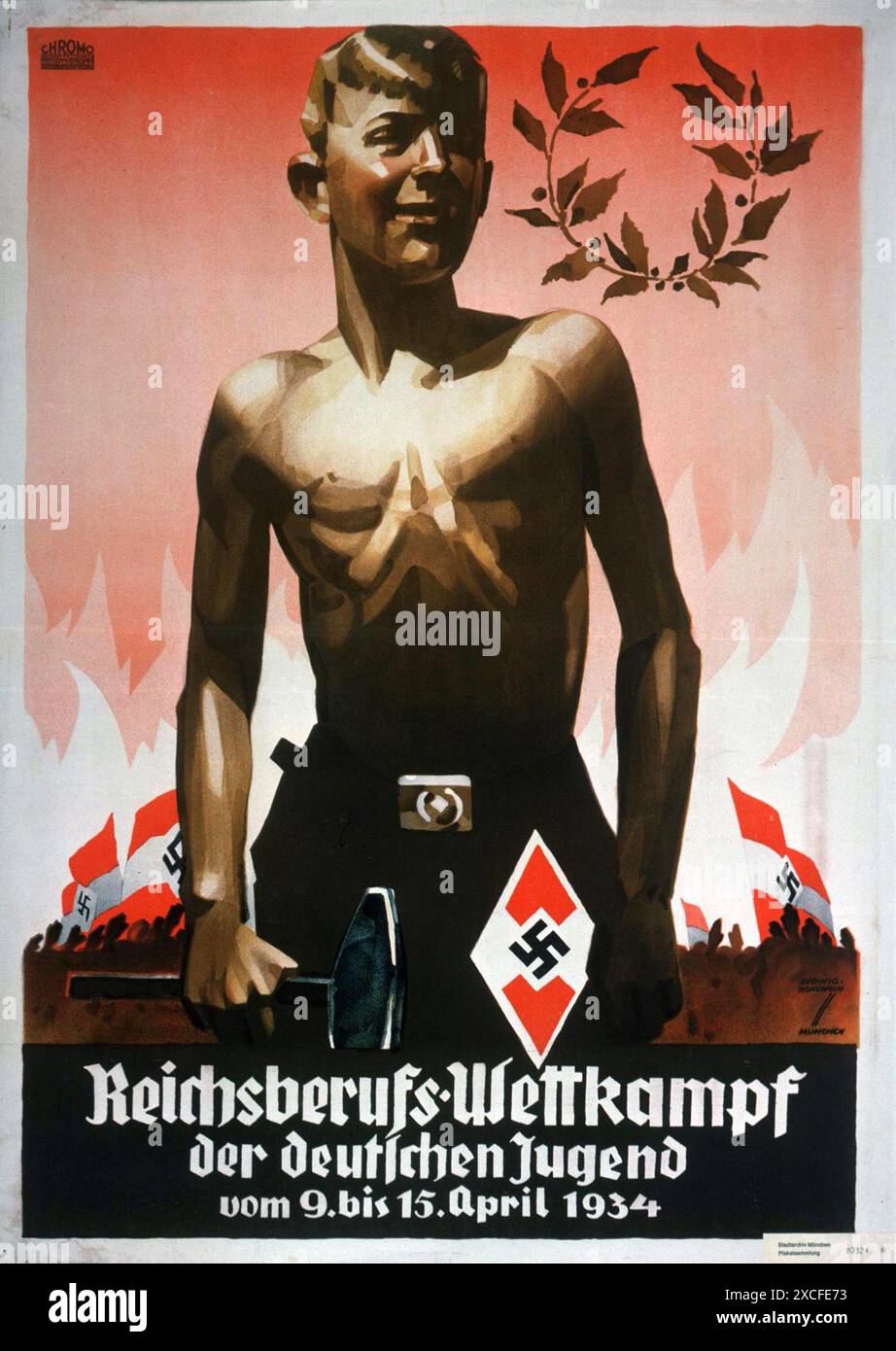 Ein nazi-Propagandaplakat für den Reichsberufswettkampf 1934. Der Reichsberufswettkampf war ein ...