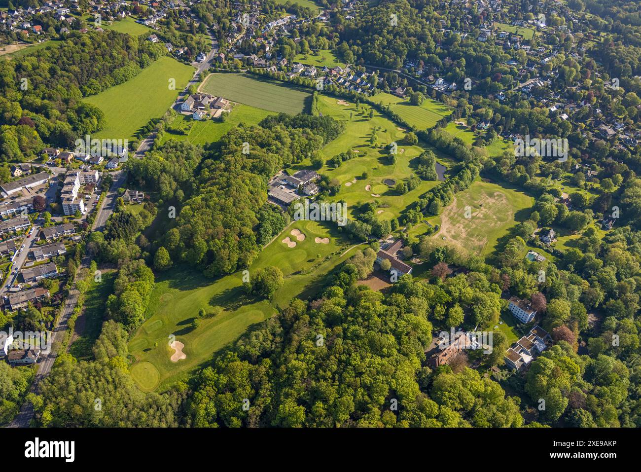 Blick aus der Vogelperspektive, Golfplatz Golfwiese in Herdecke ...