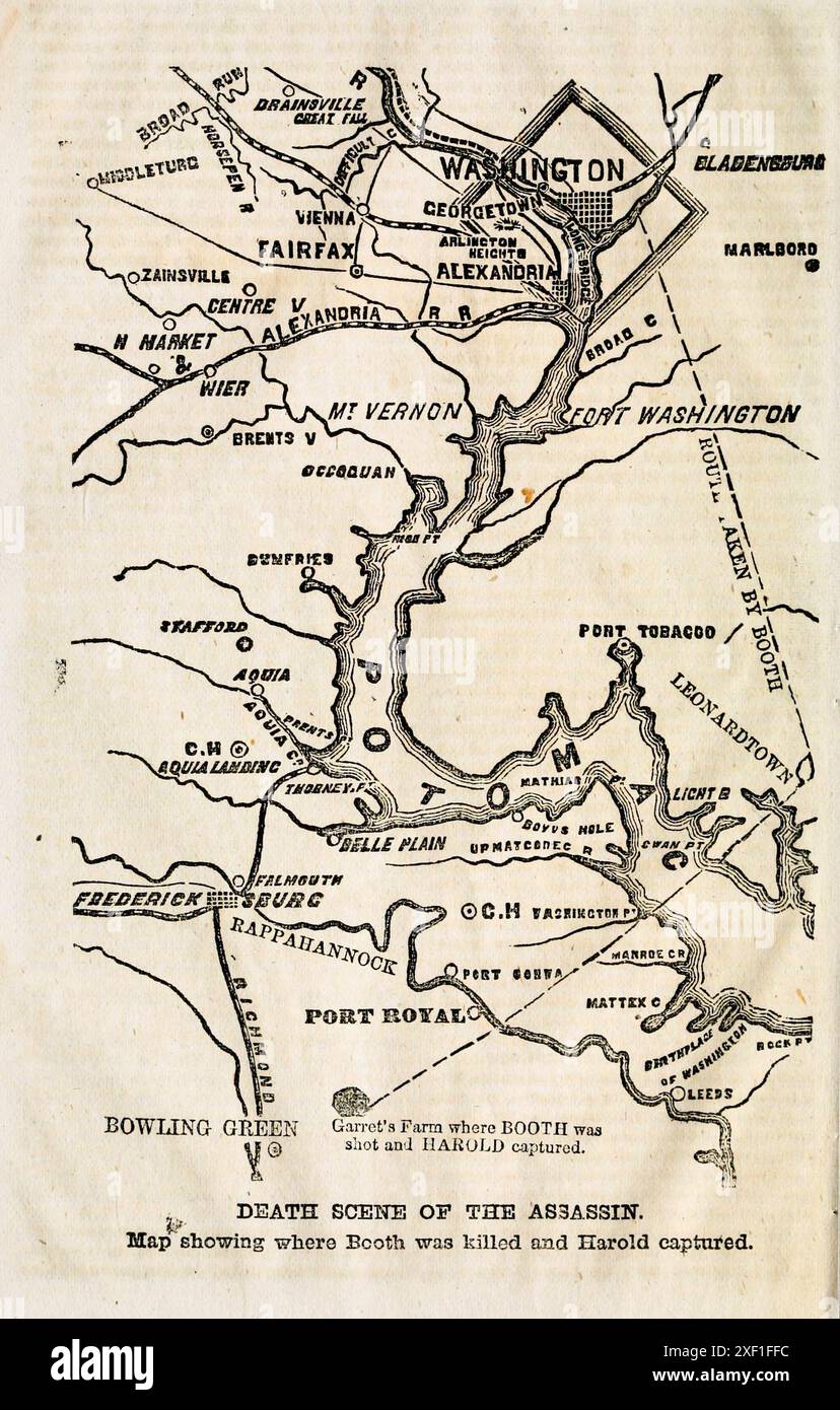Historische Karte, die Gebiete rund um Washington mit wichtigen Orten ...