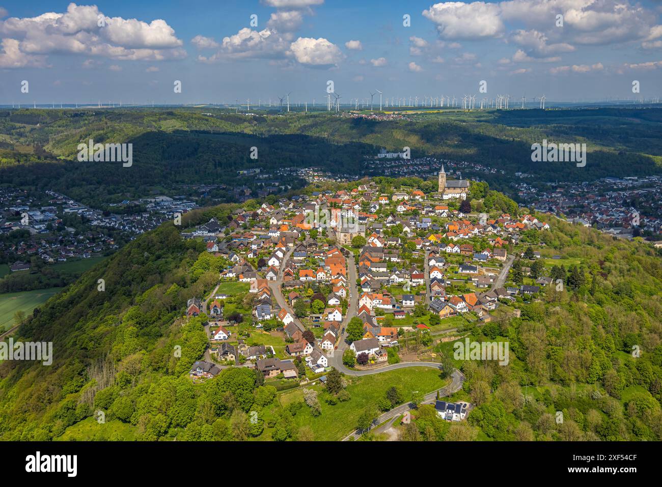 Blick aus der Vogelperspektive, Wohngebiet, Blick auf Obermarsberg auf ...