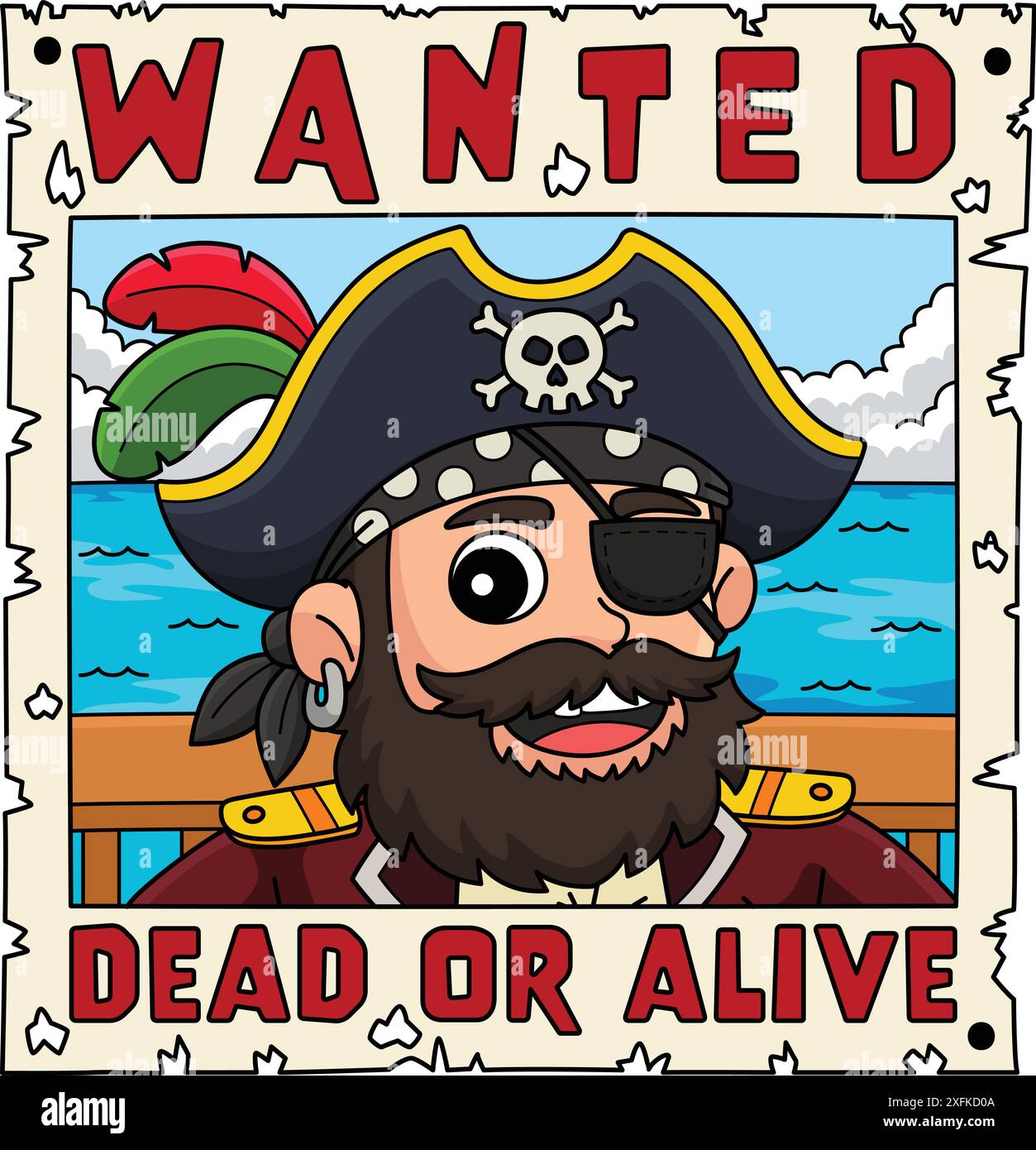 Pirate Wanted Poster Cartoon Coloured Clipart Stock-Vektorgrafik - Alamy