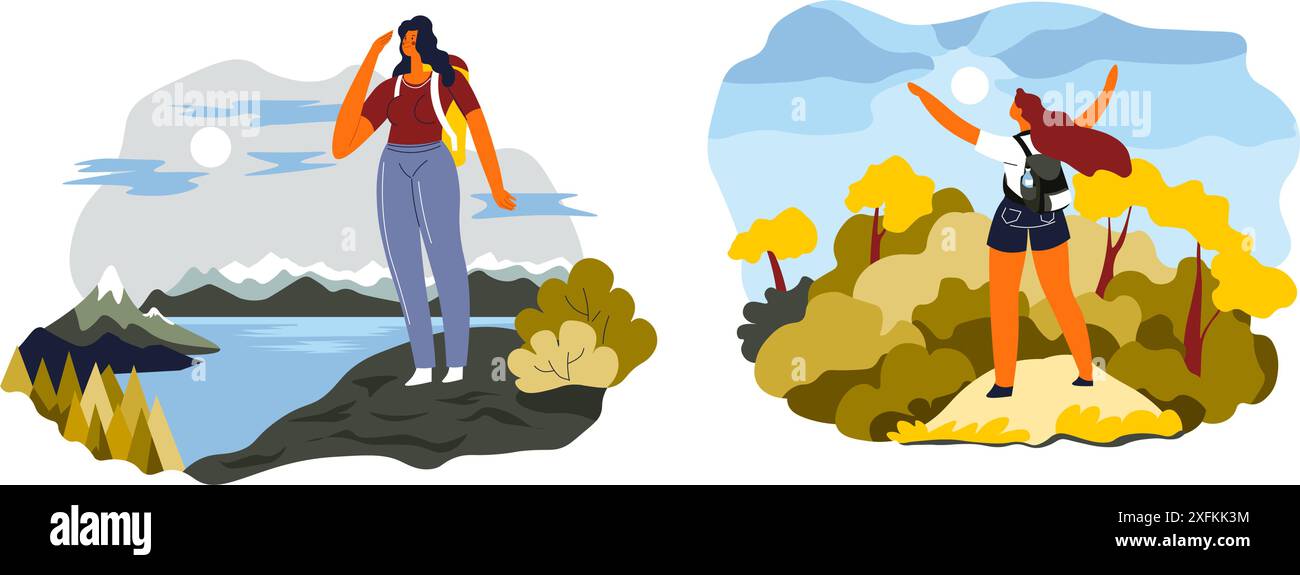 Cartoon women wandern -Fotos und -Bildmaterial in hoher Auflösung – Alamy