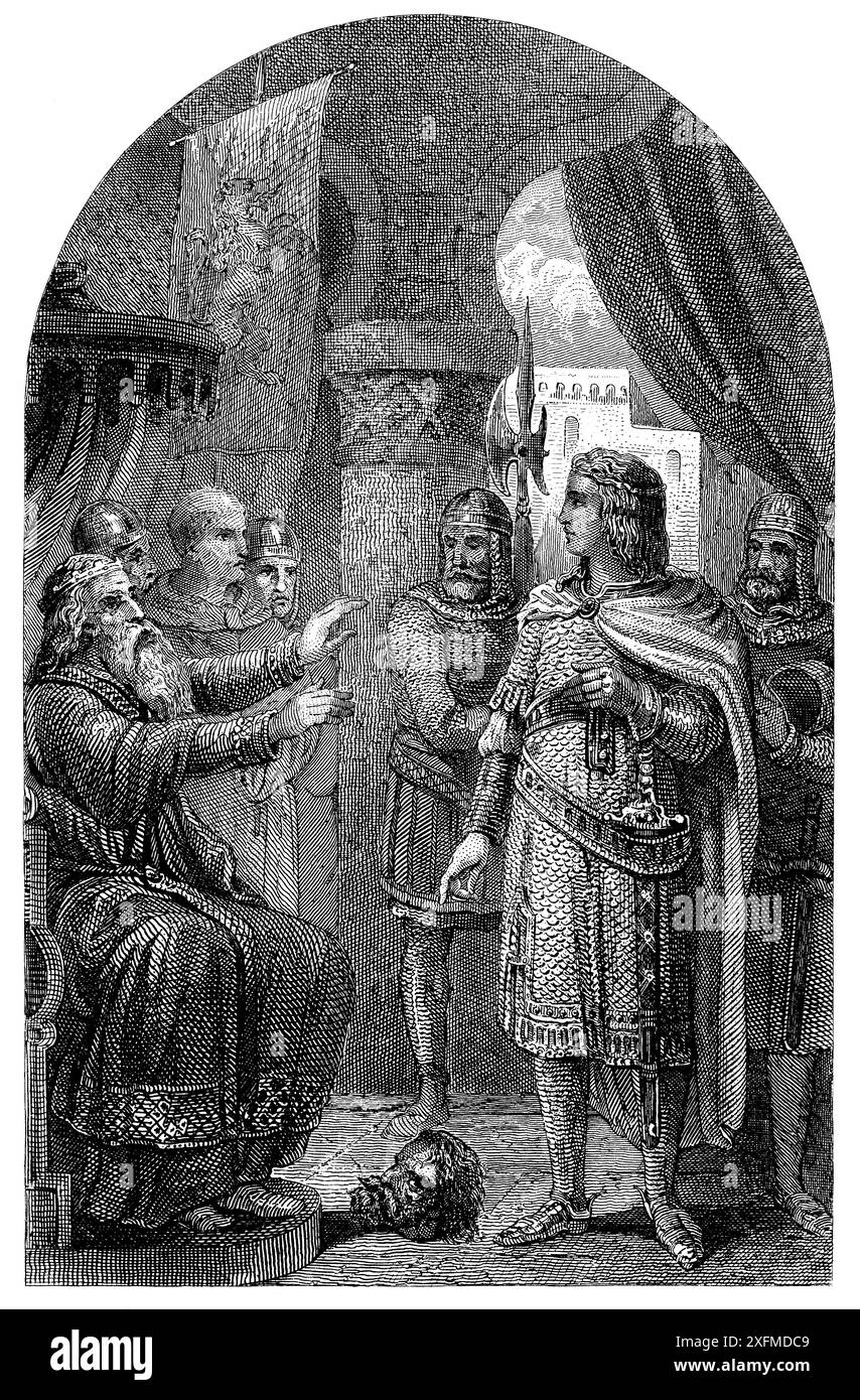 Rodrigo Diaz de Vivar (1045-1099), el Cid Campeador, präsenando a su ...