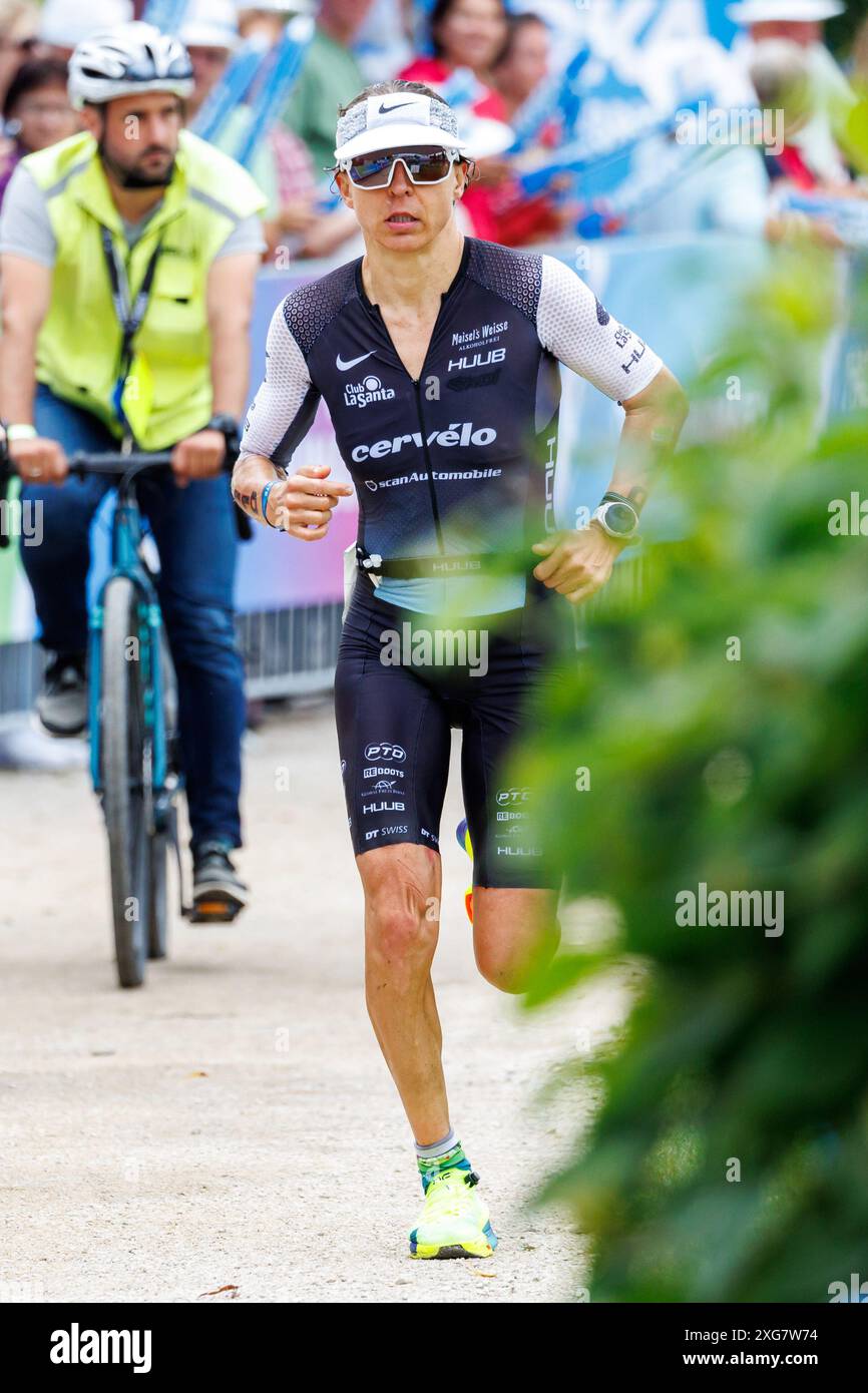 07. Juli 2024, Bayern, Roth: Triathlon: Herausforderung Roth. Anne Haug ...