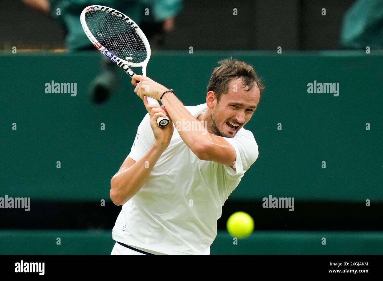 Daniil Medvedev of Russia plays a backhand return to Jannik Sinner of ...