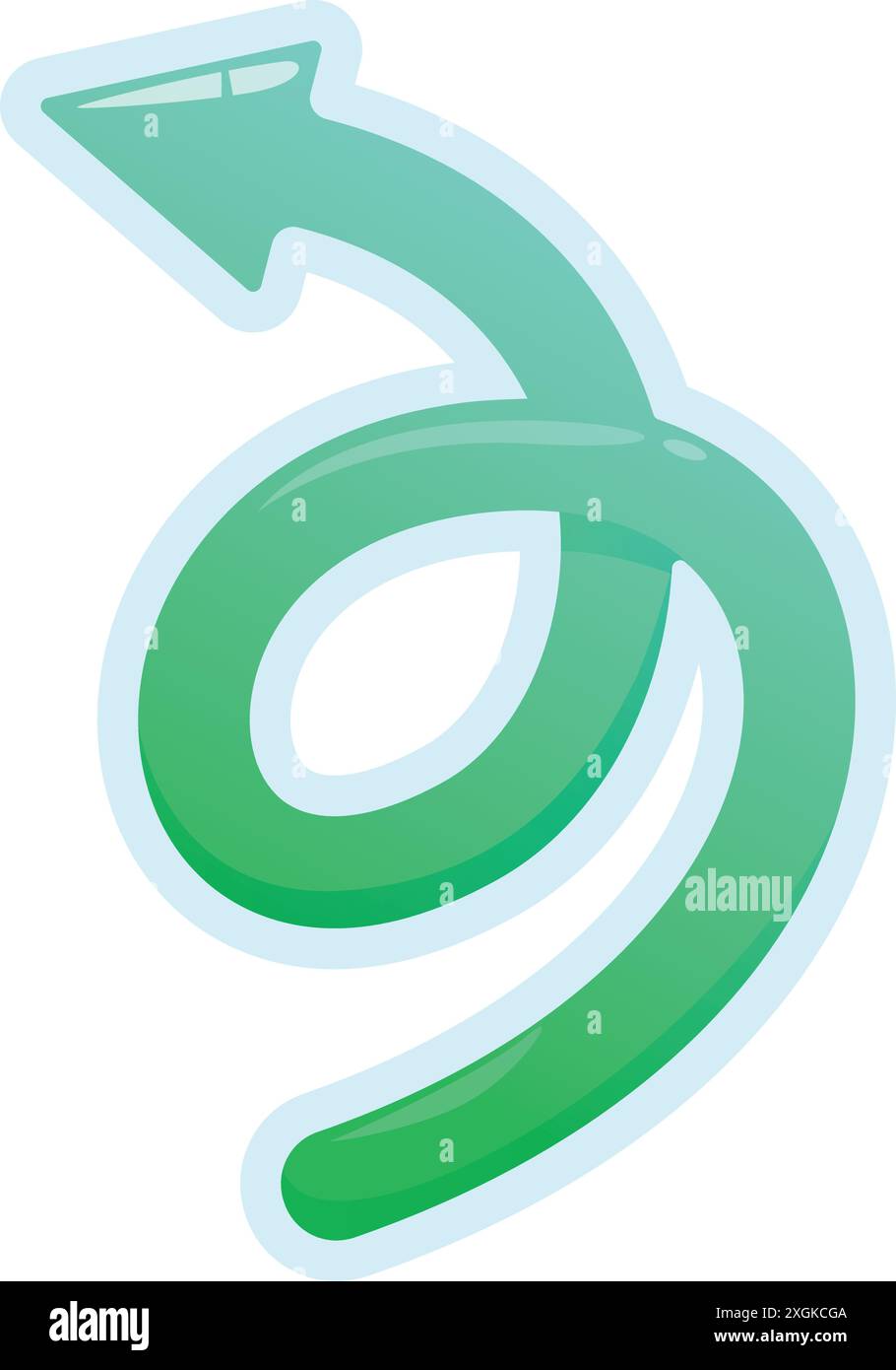Grüner Pfeil, der in einer Spirale zeigt und verdreht und eine Richtung ...