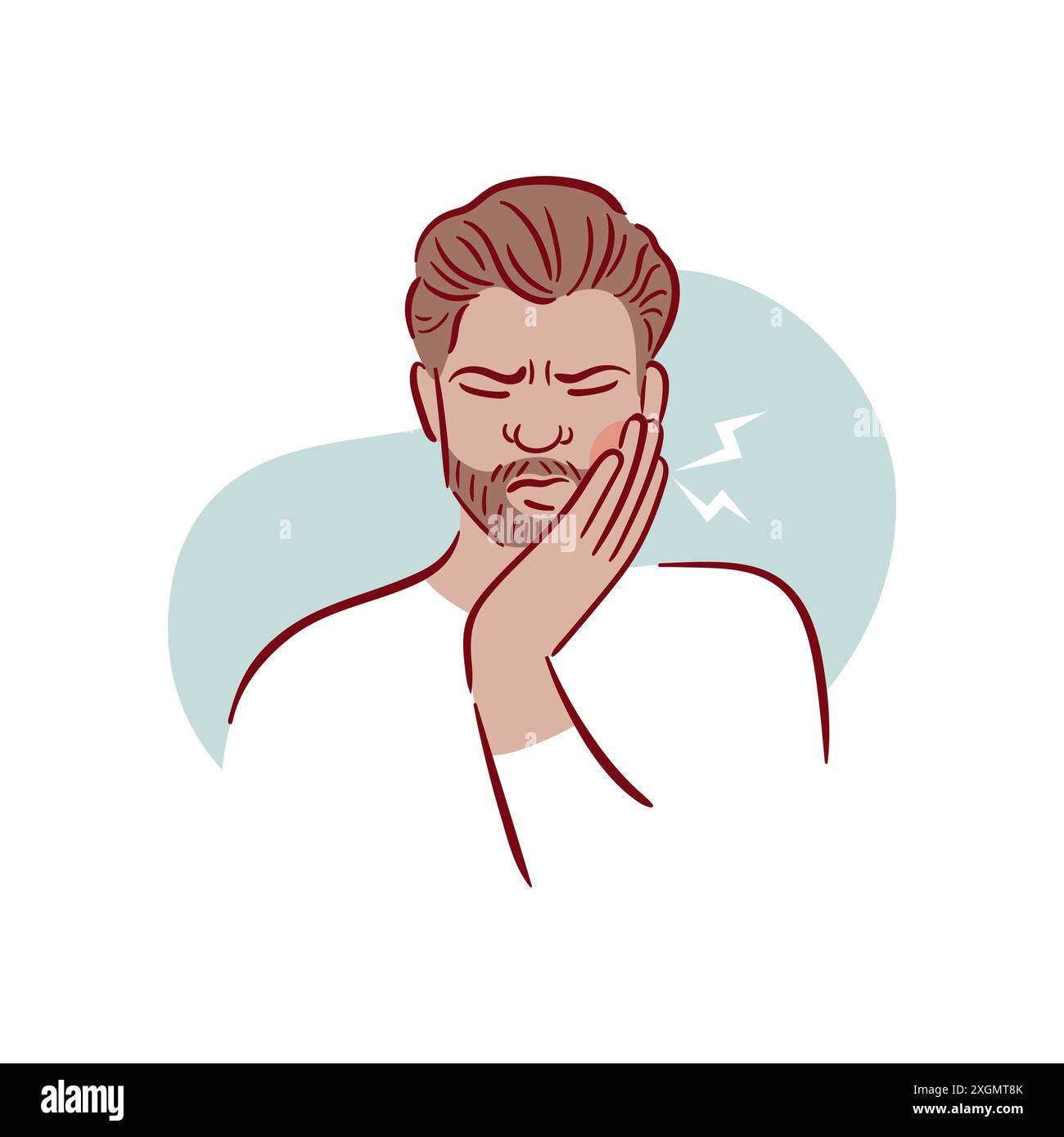 Ein junger Mann mit Bart hat starke Zahnschmerzen. Ein Kerl mit ...