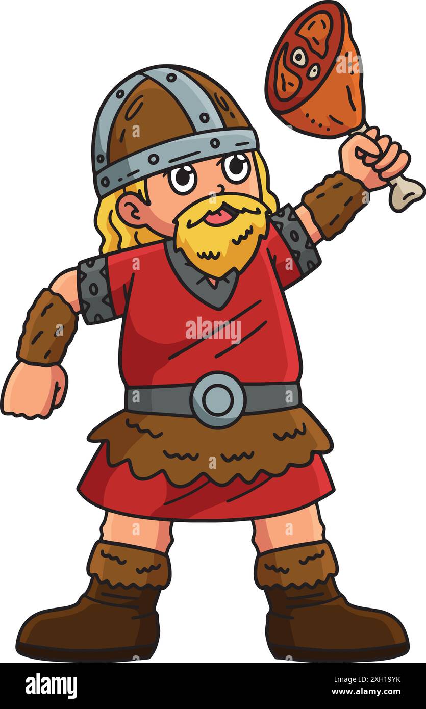 Wikinger Essen Fleisch Cartoon Farbige Clipart Stock-Vektorgrafik - Alamy