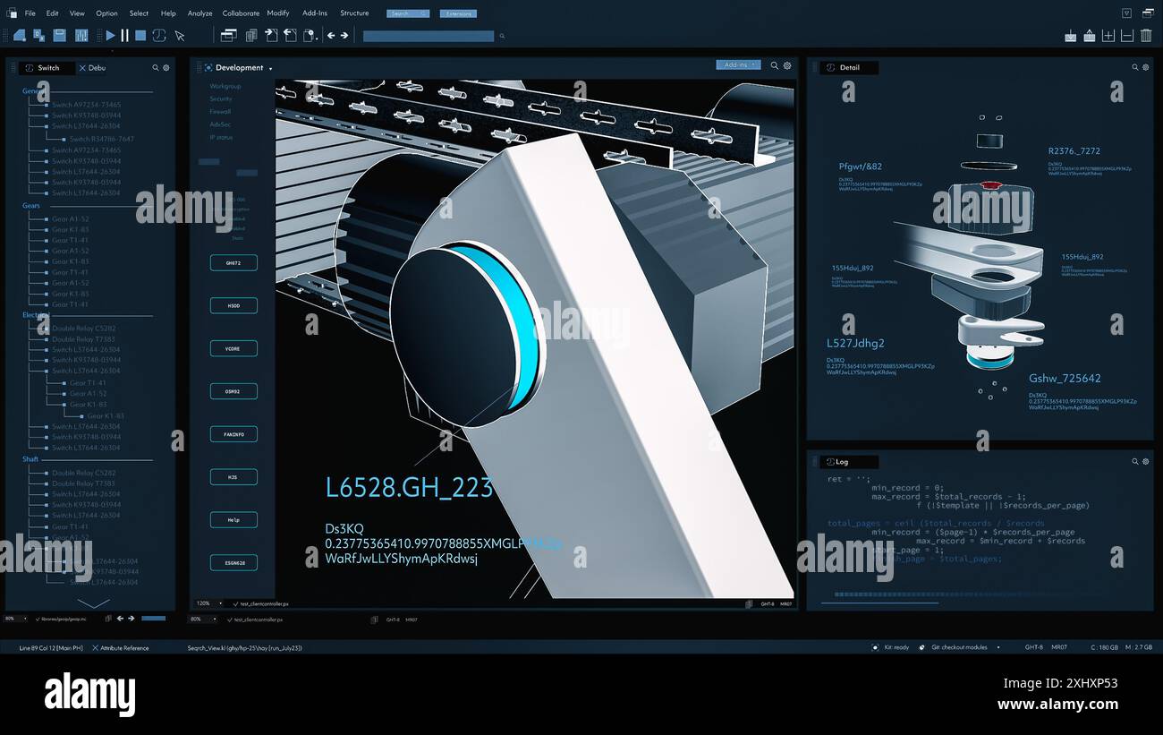 Dark Interface Mockup einer professionellen CAD-Computersoftware mit 3D ...