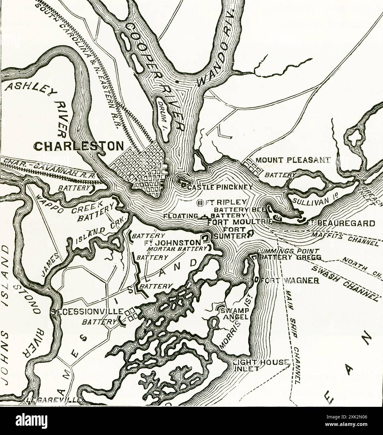 Zwei Forts stehen am Eingang des Charleston Harbor. Patrioten in einem ...